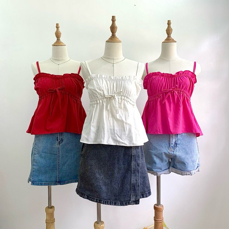 String Ribbon Tie Casual Top (Cotton Linen) | Shopee Philippines