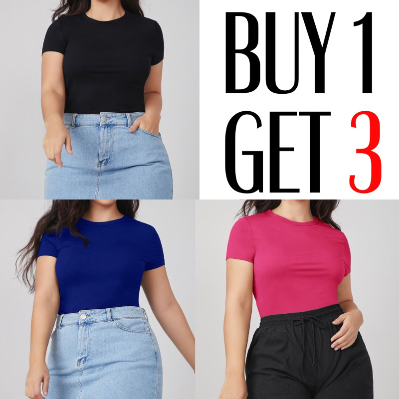 BUY 1 GET 3 (Total of 3 pcs) ERIN BASIC DOUBLE LINING PLUS SIZE WOMEN ROUND BOAT NECK SOLID SLIM ...