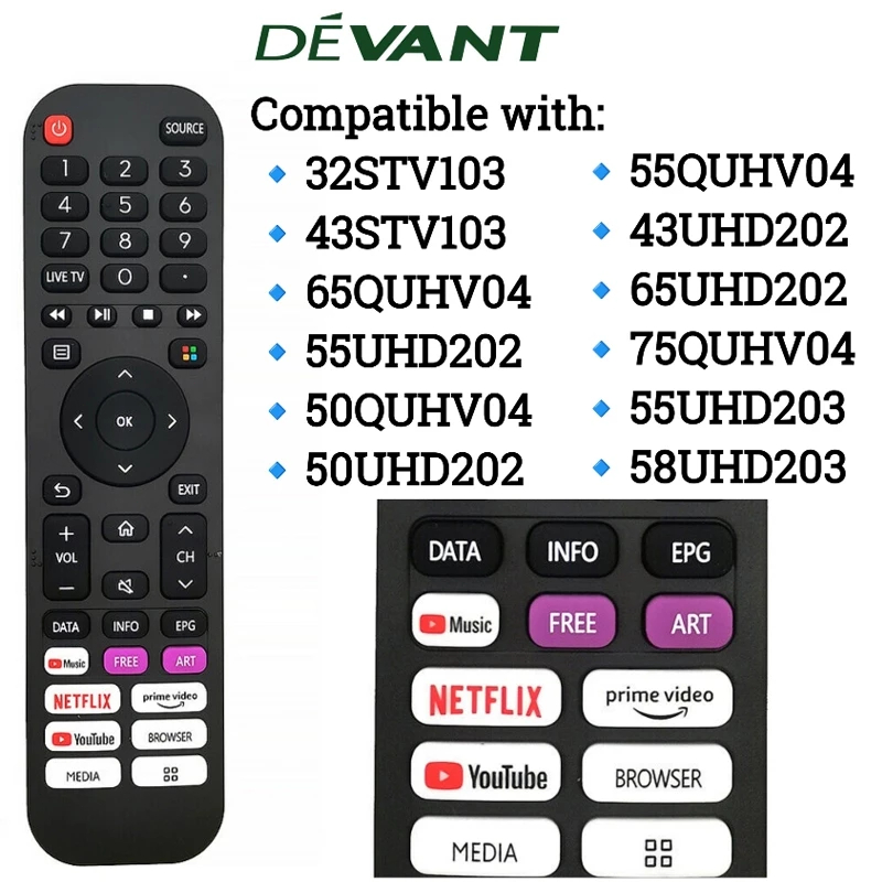 New Devant Smart TV remote 32STV103 50QUHV04 55UHD202 43stv103 65QUHV04 ...