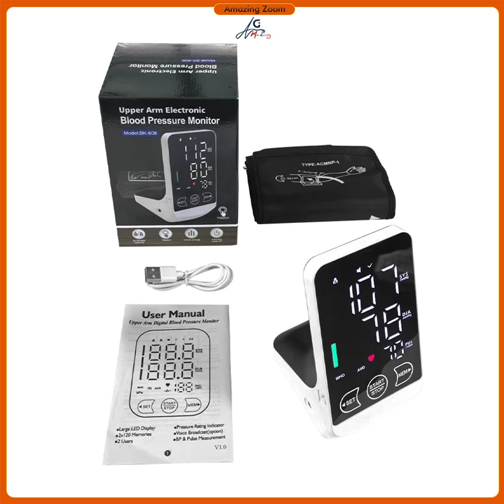 Rechargeable Automatic Arm Blood Pressure Monitor Digital Tensiometer ...