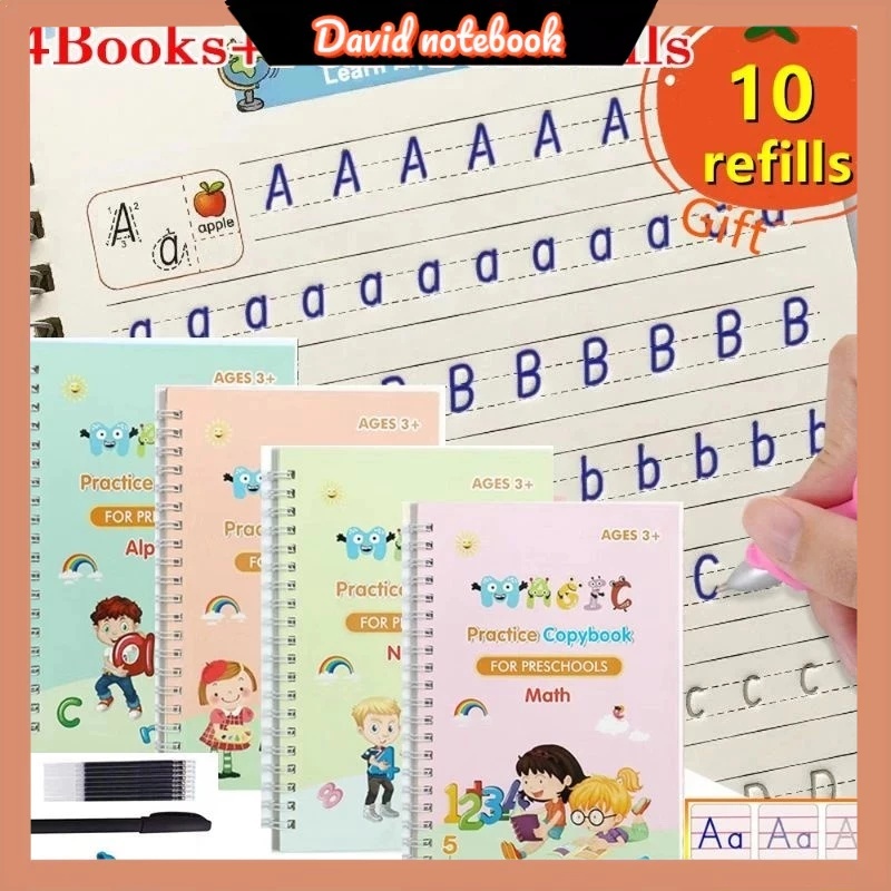 4 Books/Set Reusable Magic Practice Writing Notebook Set with Pen ...