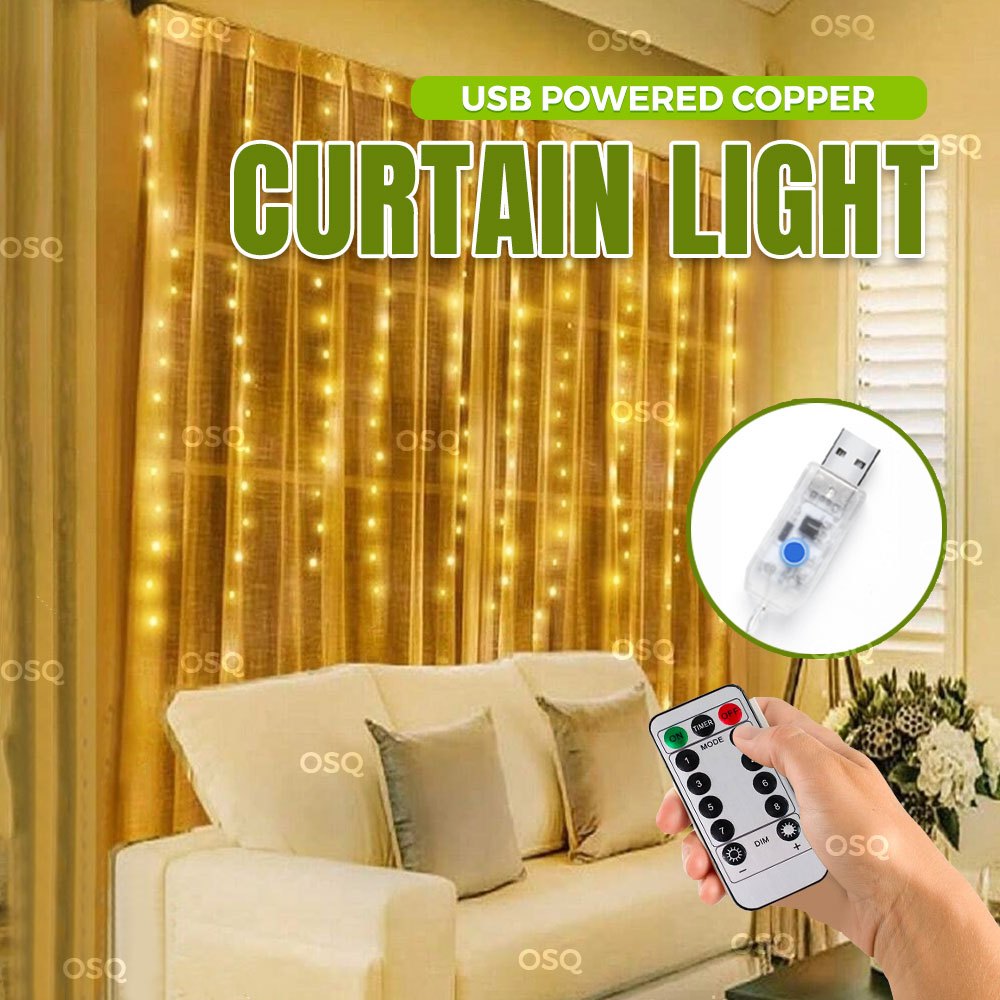 OSQ 300 LED USB 8 Lighting Mode Copper Wire Curtain Feather Fairy ...