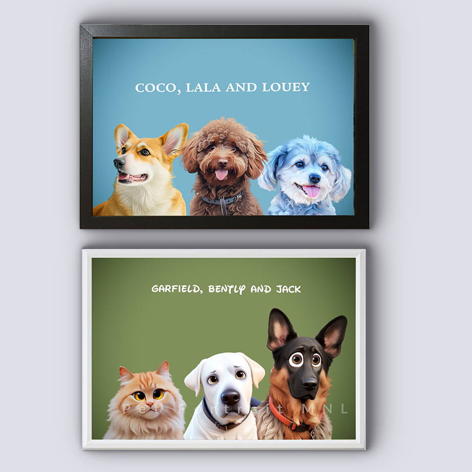 Custom Pet Portraits (3 Pets in 1 Frame) Landscape Orientation | Shopee ...