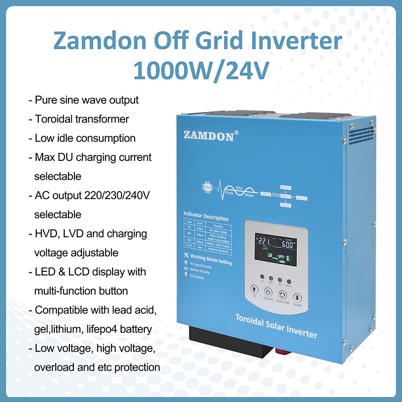 Zamdon Toroidal Off Grid Inverter 24V1KW - Solar Inverter 1000W24V ...