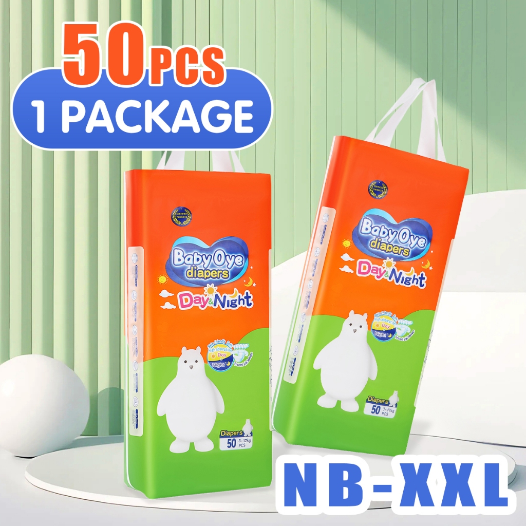 BABYOYE Baby pants diaper 50pcs korean diaper unisex tape Pull-ups diaper All Size NB S M L XL ...