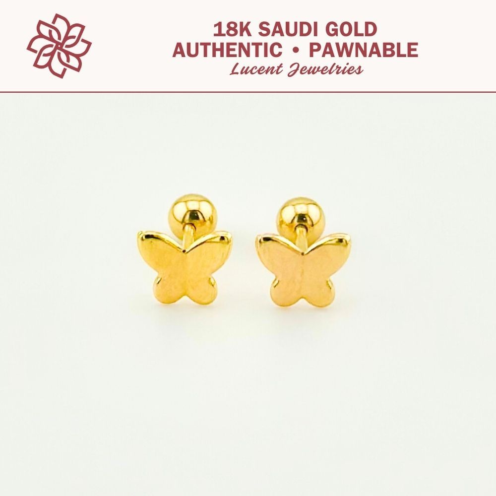 COD PAWNABLE 18K SAUDI GOLD Butterfly Stud Screw Earrings (De Roscas ...