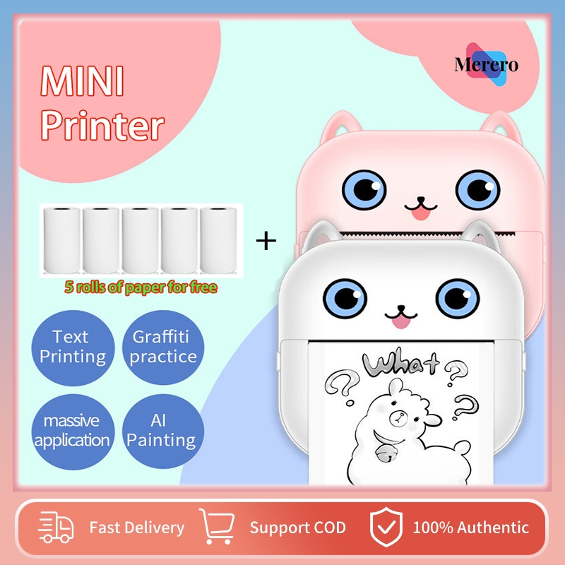Mini Printer Bluetooth Pocket Thermal Printer Inkless Portable Sticker ...