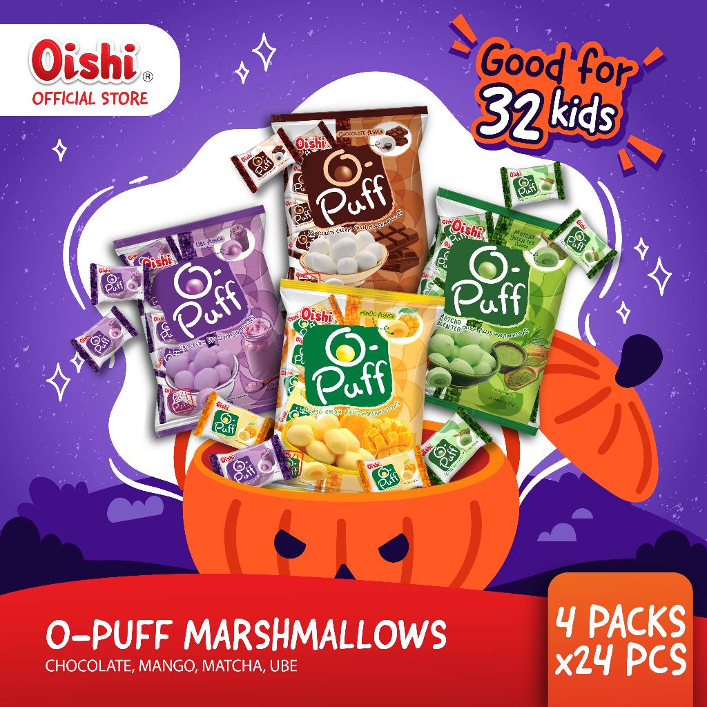 O-Puff Marshmallows Assorted 3.5g x 24 (4 packs) [Chocolate, Mango ...
