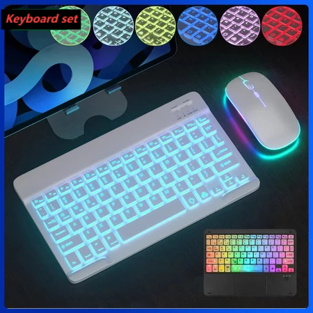 Backlit wireless Bluetooth keyboard and mouse set with LED lights ...