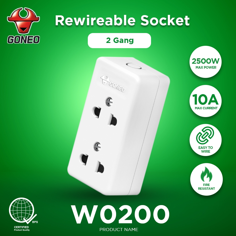GONEO 2 Gang Power Strip Rewireable Socket 2500w, 10A - for Household ...