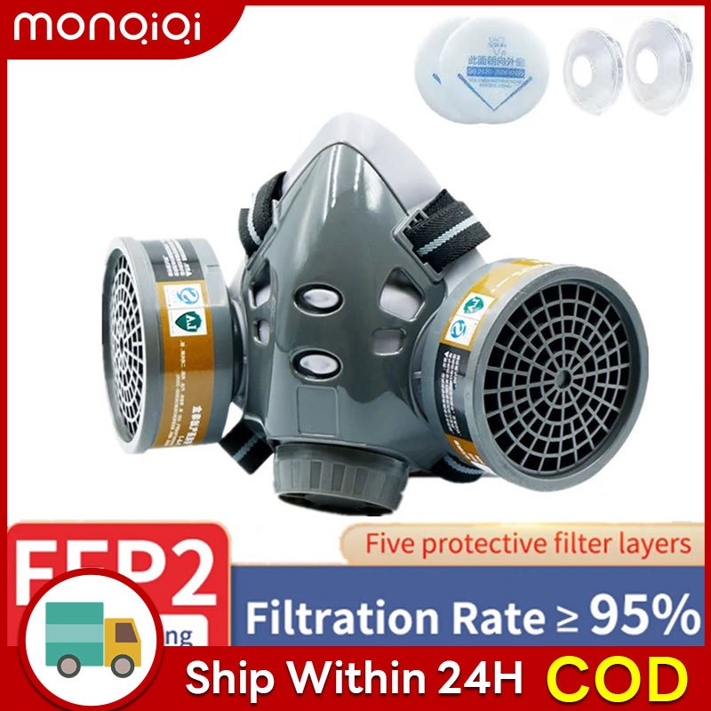 Painting Gas Mask Respirator Set Dual Charcoal non-woven fabric Filters ...