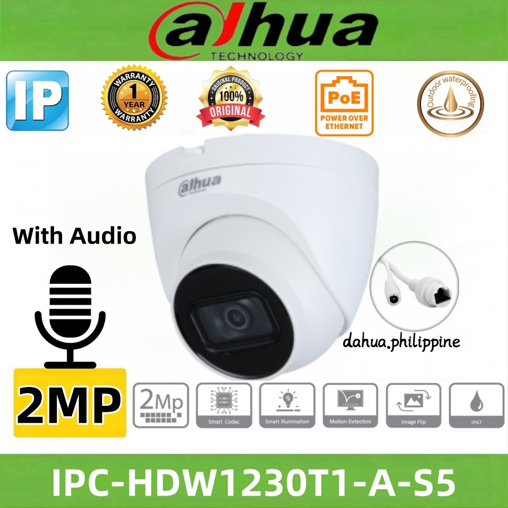 Dahua HD 2MP 2MP Entry IR Fixed-Focal Dome Netwok Camera With audio CCTV IP camera IP67 ...