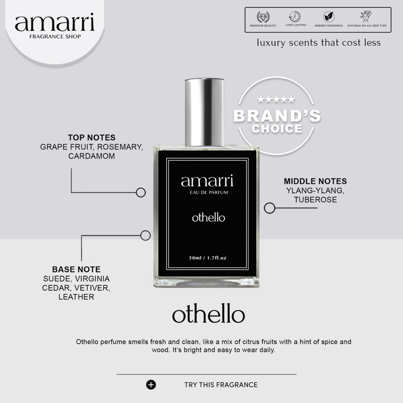 Othello 50ML Premium Oil Based Perfume for Women by Amarri | Shopee ...