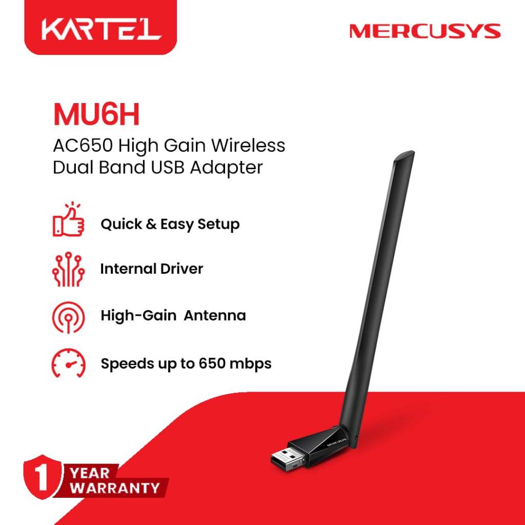 Mercusys MU6H AC650 High Gain Wireless Dual Band USB Wi-Fi Adapter ...
