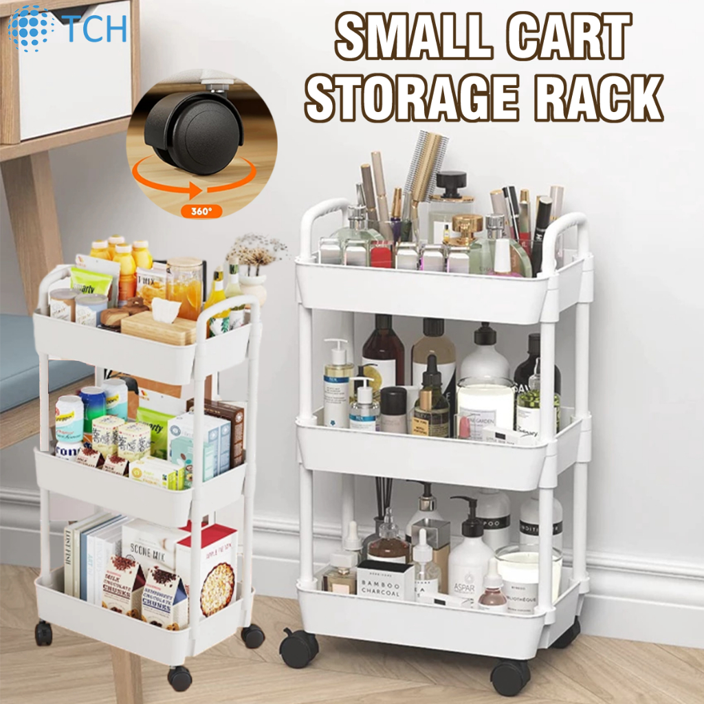 Trolley Cart Organizer Storage Shelf Moving Rack With Wheel White 2-5 ...