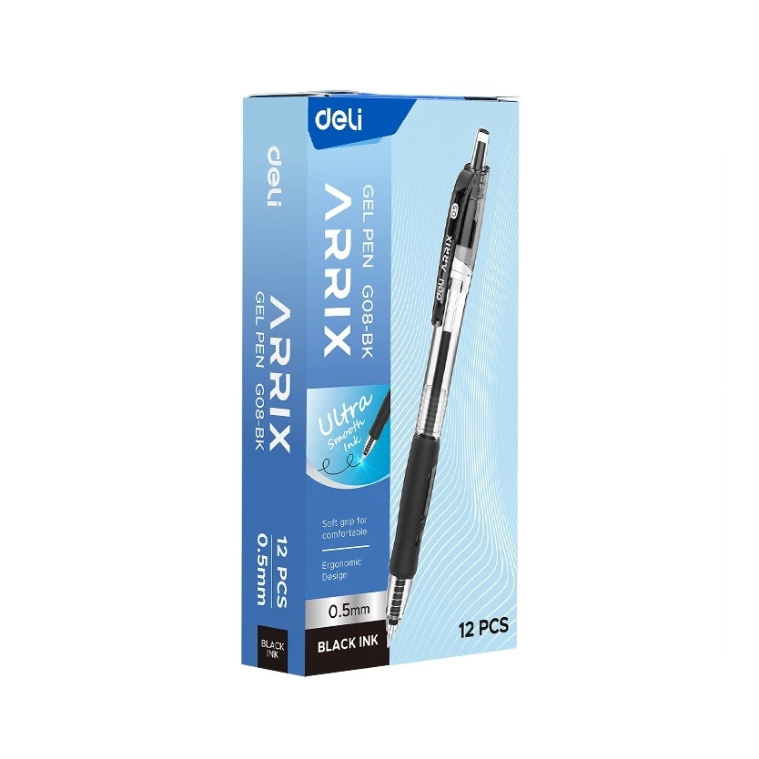 Deli EG08-BK/BL Arrix Bullet Tip Gel Pen 0.5mm 12pcs/box | Shopee ...