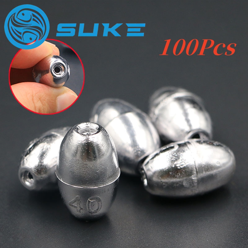 SUKE 100Pcs Olive Shape Fishing Lead Weight Sinker Fall Additional Weight Sinker Fish Tackle ...