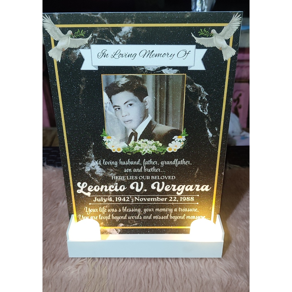 A4 SIZE SINTRA LAPIDA/ MEMORIAL BOARD WITH 2 LED CANDLES | Shopee ...