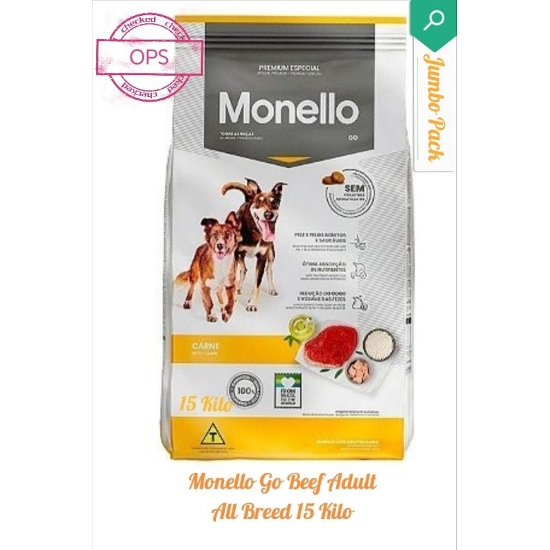 Monello Go Beef Dog Dry Food All-Breed Special Premium 15 Kilo Jumbo ...