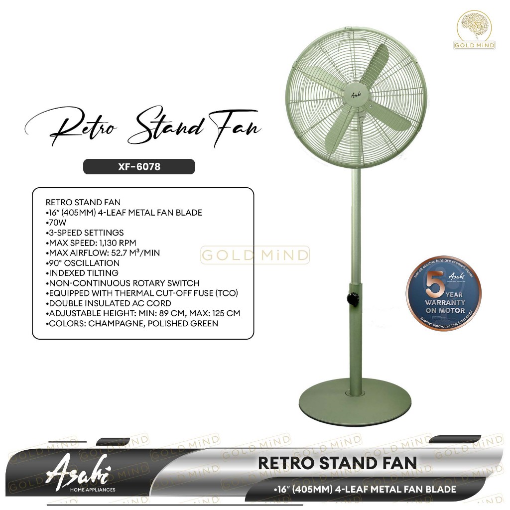 Asahi Retro Style Stand Fan 16in Metal Fan Blade - Gold Mind Everyday ...
