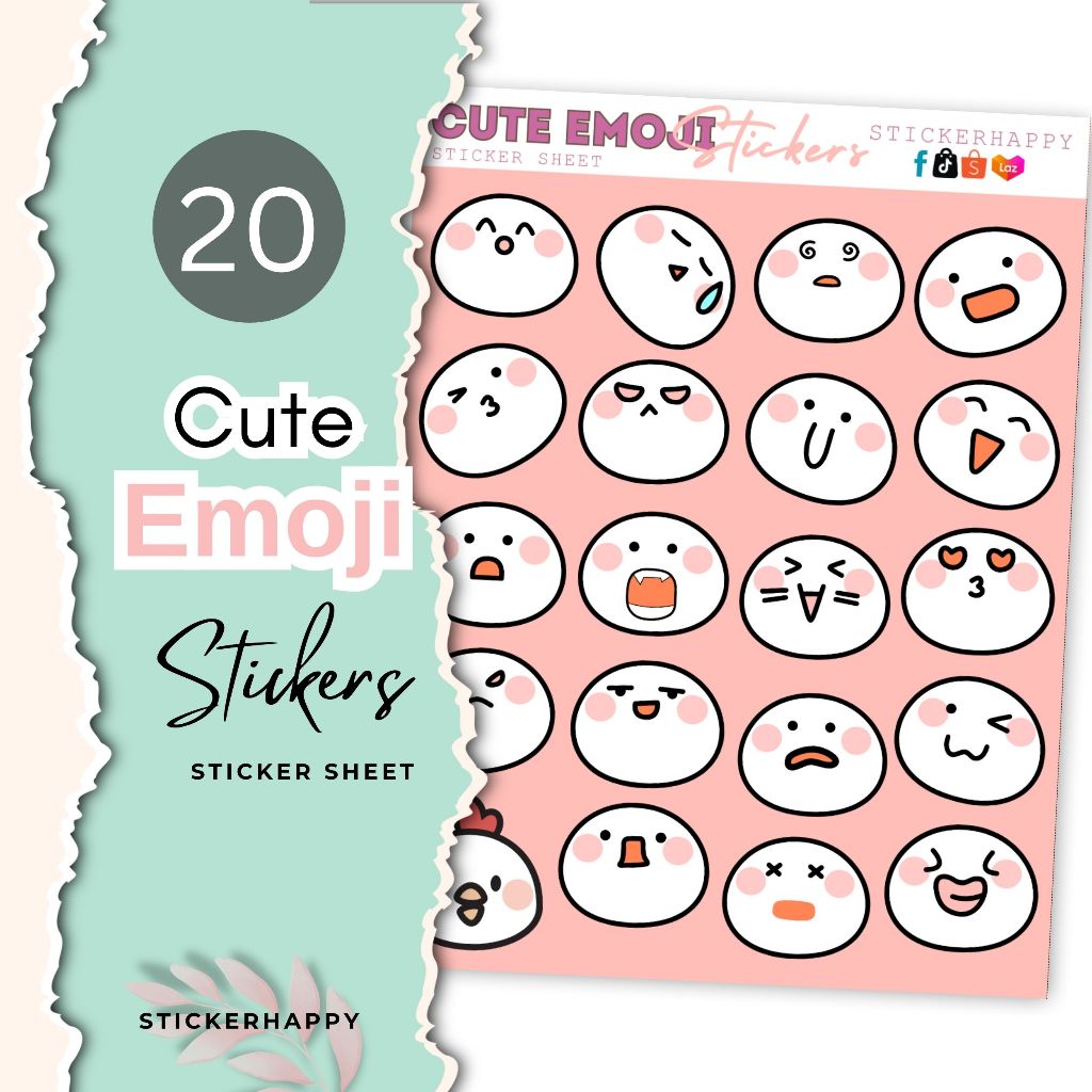 20pcs Cute Emoji Stickers | Sticker Sheet Vinyl sh#0106 | Shopee ...