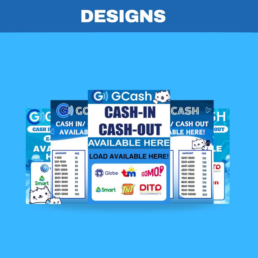 gcash cash-in cash out rates signage A4 laminated 250 micron makapal ...