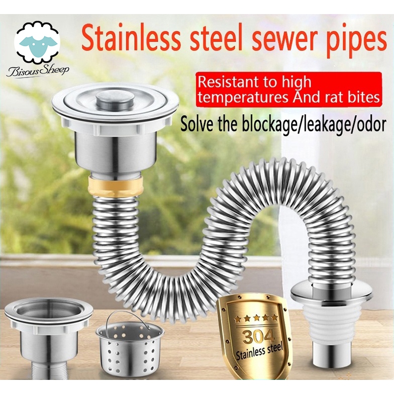 Kitchen Sink Drain Strainer Pipe P-Trap Hose Strainer Single Tank Pipe ...