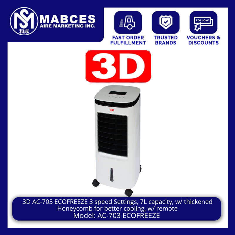 3D AC-703 ECOFREEZE 3 speed Settings, Air Cooler 7L capacity, w/ thickened Honeycomb for better ...