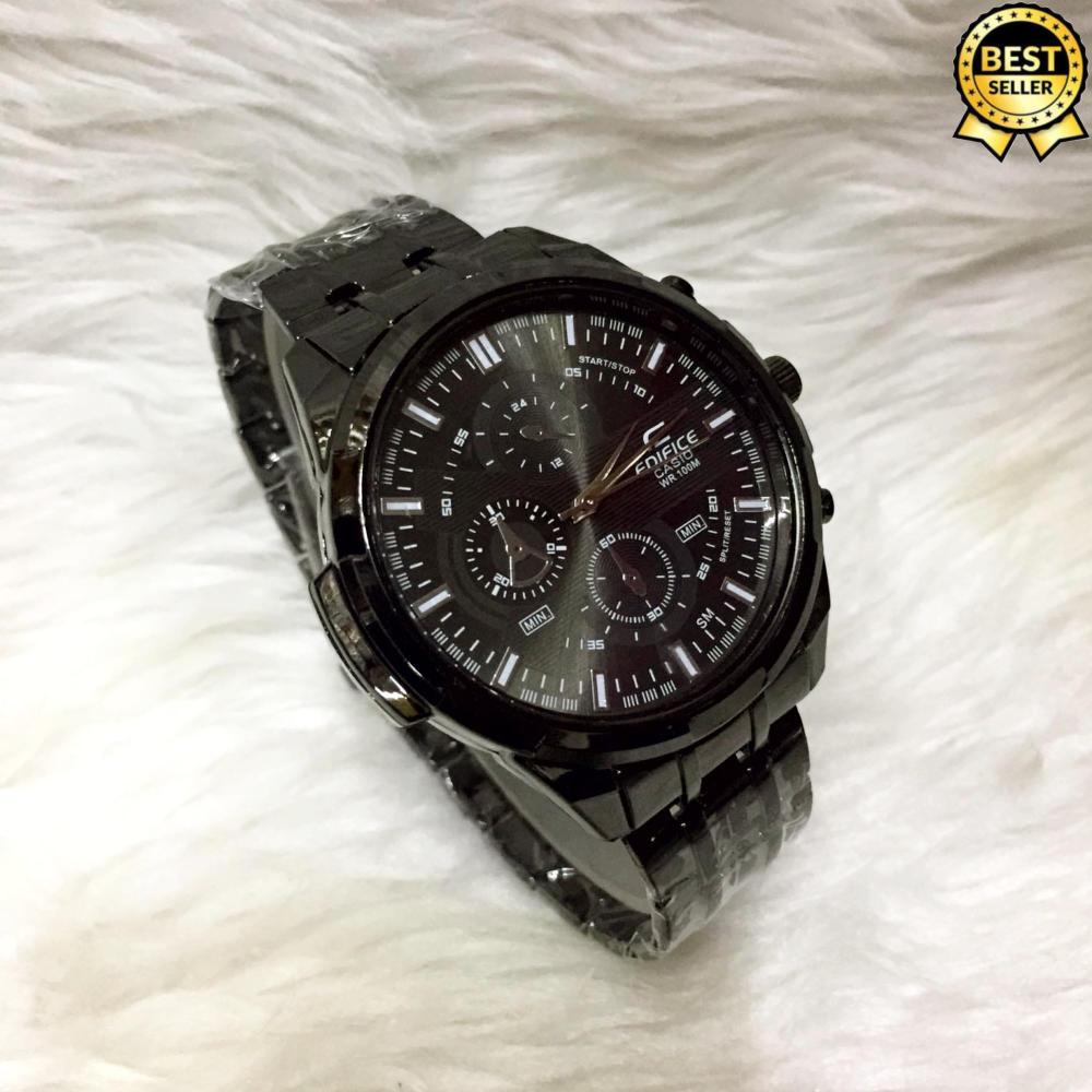 Casio High End Edifice WR100M Automatic 3 Chronograph All Black ...