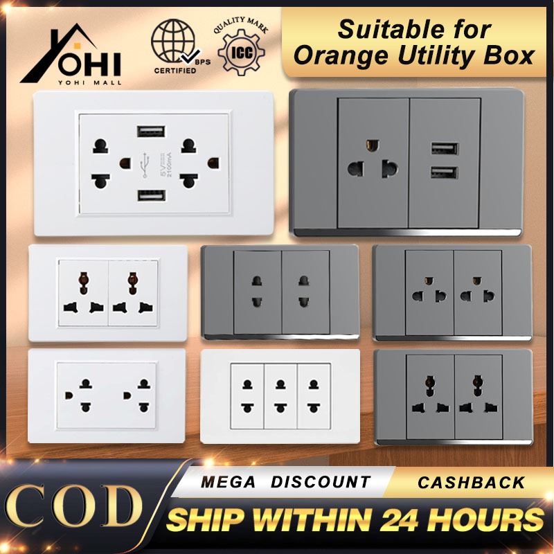 YM Outlet Socket for Wall Household Power Outlet Gray 2 Gang Outlet 16A ...