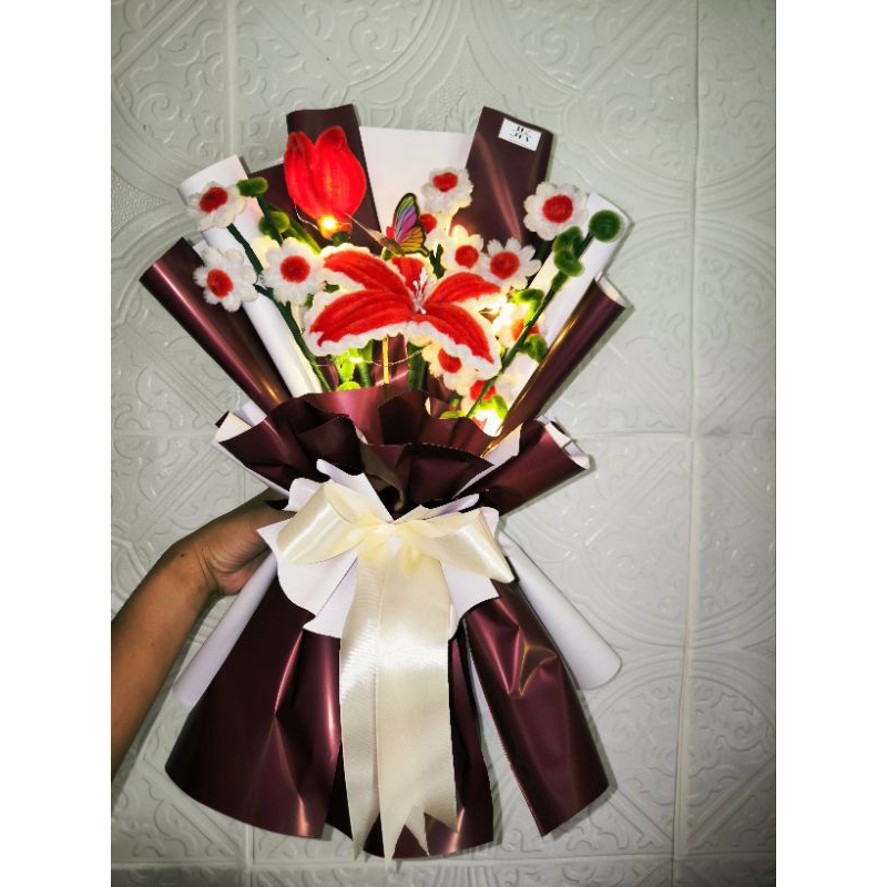Mix flowers bouquet made from fuzzy wire with butterfly & led lights ...