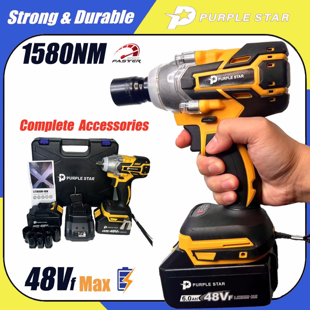Cordless Impact Wrench 48Vf Brushless wrench with Complete Aceesories ...