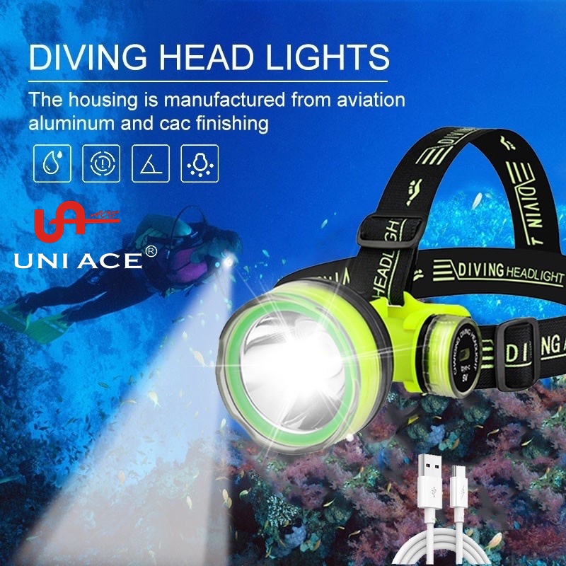 UNI ACE LED Diving Headlamp USB Rechargeable Waterproof Strong Light ...