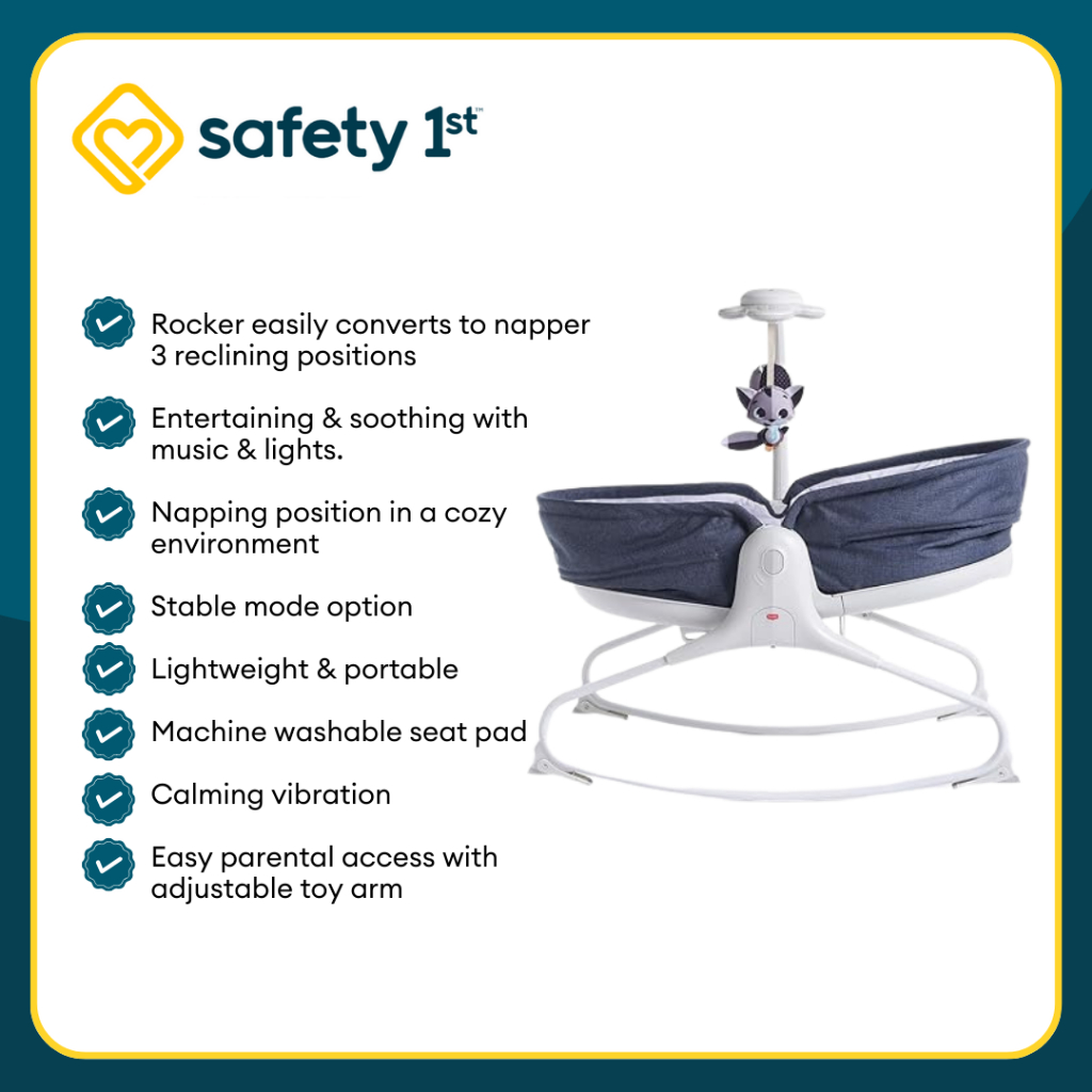 Safety 1st The Tiny Love - Newborn Baby Rocker Napper Denim Swing Bed ...