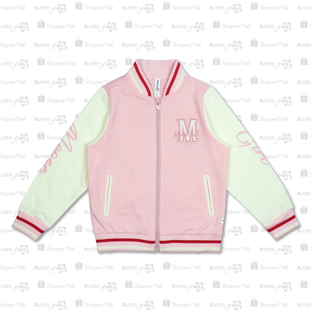 Moose Girl Cotton Pink Combi Varsity Jacket With Patch Details (GJC ...