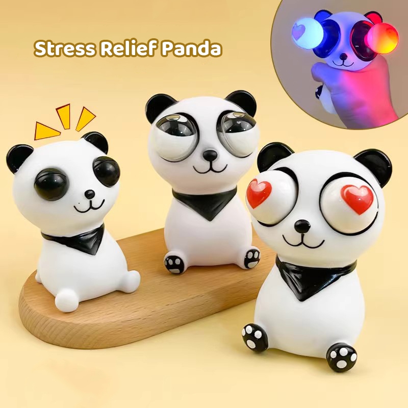 Kids Creative Eye-popping Panda Glowing Toy Squeeze Doll Kneadle Stress ...