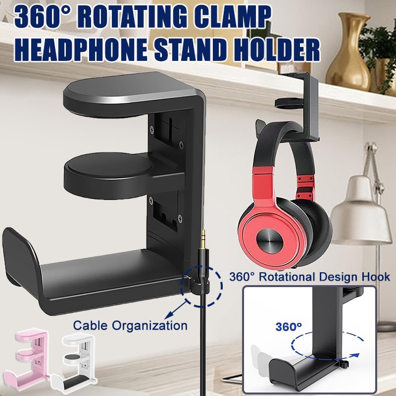 360 Degree Rotating Headphone Stand Holder Adjustable Clamp-On ...