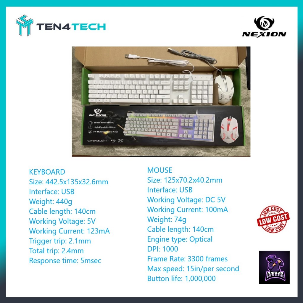 NEXION GK130 WHITE Gaming Keyboard and Mouse | Shopee Philippines
