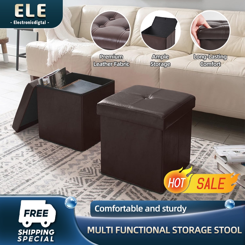 Folding Sofa Storage Box Stool Foldable Storage Chair Leather PU ...