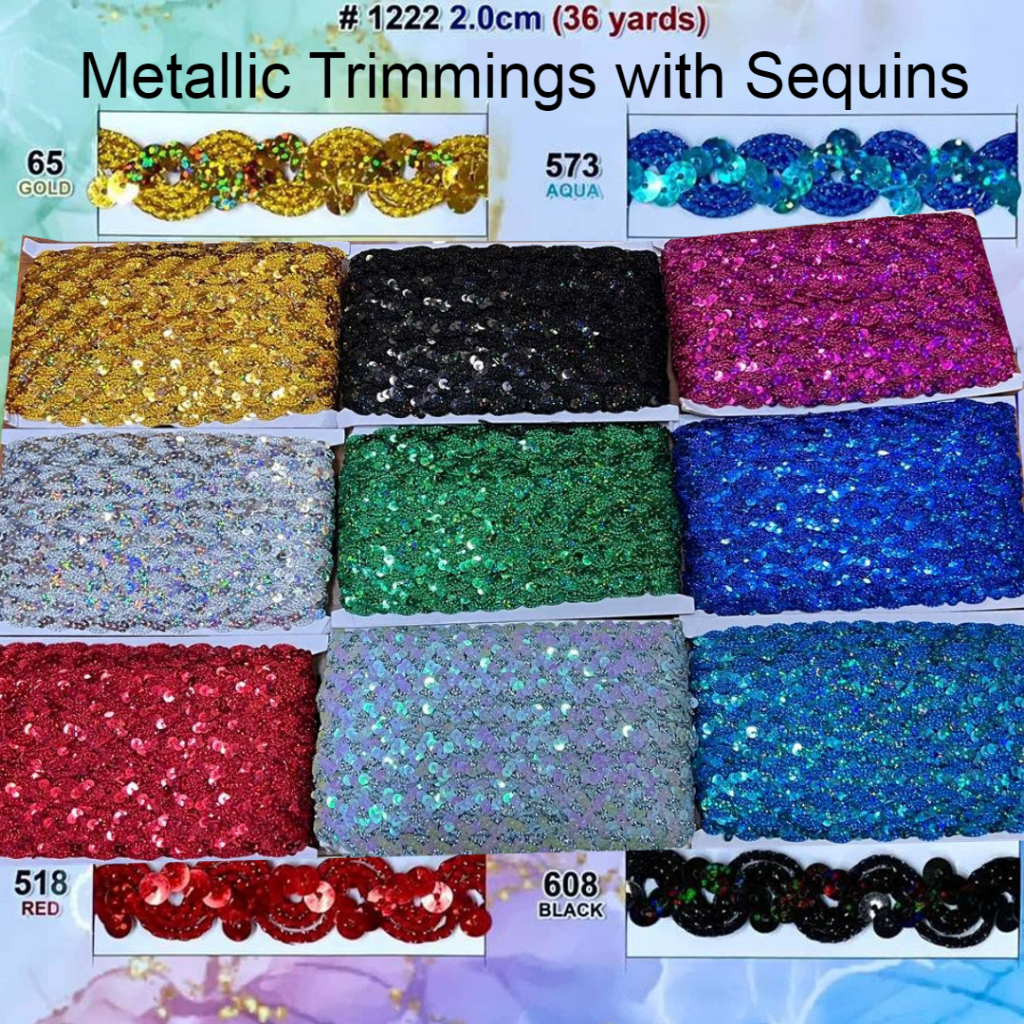 Metallic Trimmings with Sequins #1222 (2 cm width) (36 yards per roll ...