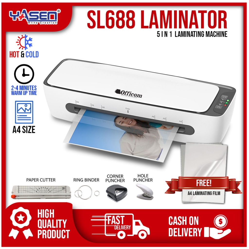 Officom 5in1 SL688 A4 Laminator Hot and Cold Laminating Machine w/ Cut ...