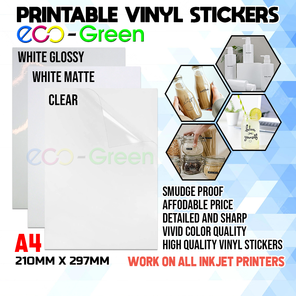 Glossy Clear Vinyl Inkjet Sticker Vinyl White A4 Size blank transparent ...