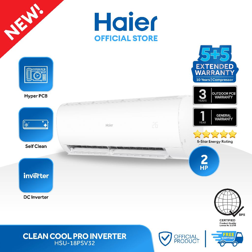 Haier HSU-18PSV32 2.0 HP Clean Cool Pro Inverter Split Type Aircon with ...