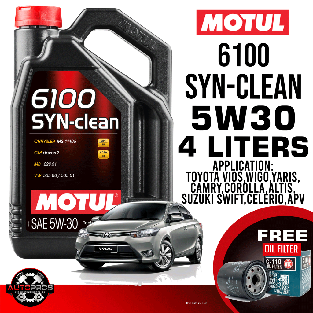 MOTUL 6100 SYN-Clean 5W30 Dexos 2 Gasoline Oil 4 Liters Bundle for ...