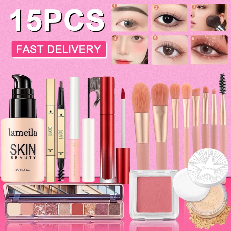 15pcs Makeup Set Cosmetic Kit Liquid Foundation+Eyeshadow Palette ...