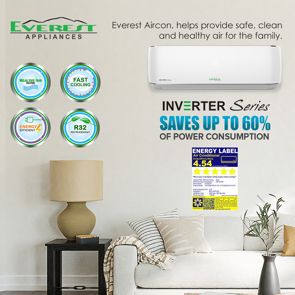 EVEREST 2.0HP Inverter Split Type Aircon/with 1st 10ft. Installation ...