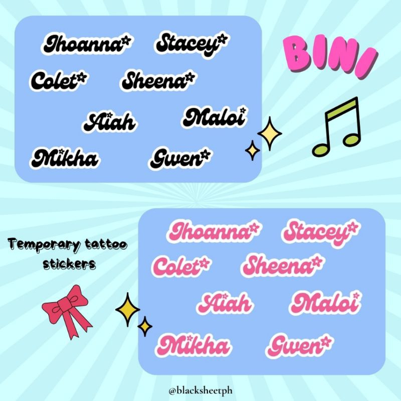 BINI inspired temporary tattoo stickers (MEMBER SET NAMES) | Shopee ...
