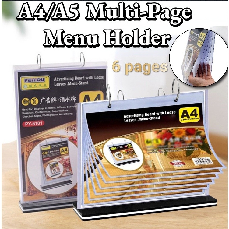 A4 Multi-Page Flip Menu Board 6 Page Restaurant Menu Display Menu Board ...