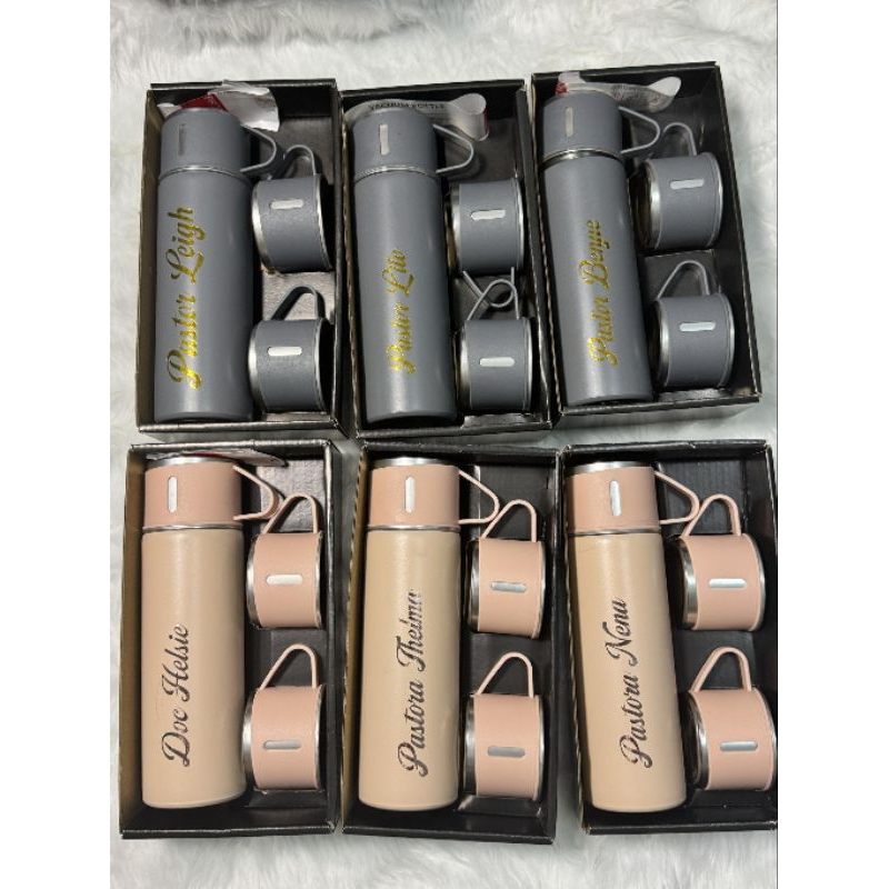 Vacuum Flask Set with Paper bag and FREE Custom Name Decal Sticker ...