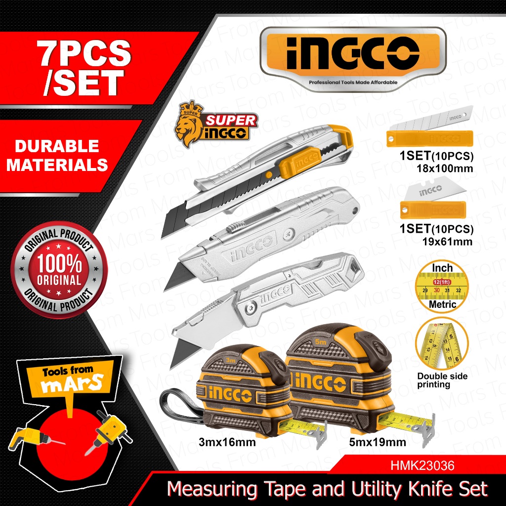 INGCO 7pcs Measuring Tape and Utility Knife Set Measurement /Cutting ...